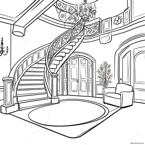 Elegant Dream House Mansion Interior Coloring Page 41203 33063