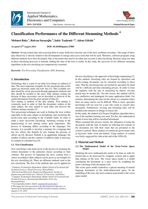 Pdf Classification Performance Of The Different Stemming Methods