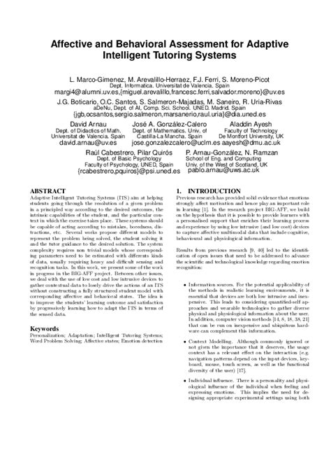 Pdf Affective And Behavioral Assessment For Adaptive Intelligent Tutoring Systems