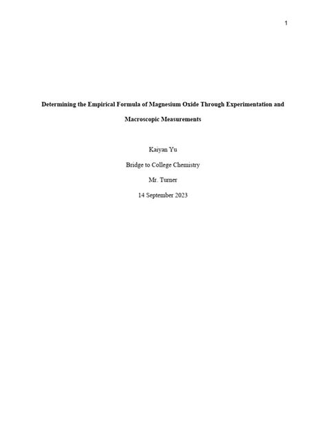 Determining The Empirical Formula Of Magnesium Oxide Through