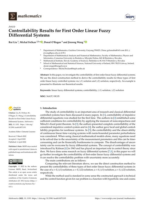 Pdf Controllability Results For First Order Linear Fuzzy Differential Systems