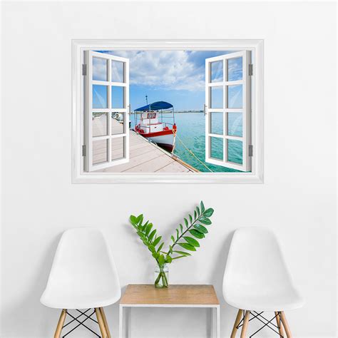 Boat At Dock Faux Window Mural