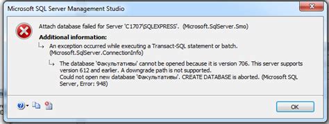 Sql Server Sql Ошибка при присоединении базы данных Stack Overflow