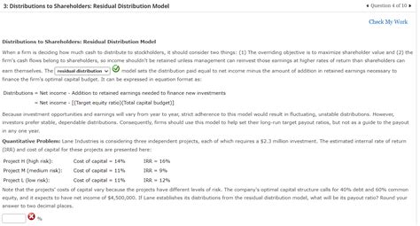 Solved Distributions To Shareholders Residual Distribution