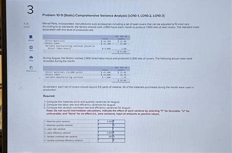 Solved Problem 10 9 Static Comprehensive Variance Analysis