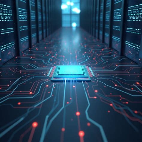 A Microchip Is Depicted Amidst A Futuristic Digital Circuit Pattern Stock Illustration