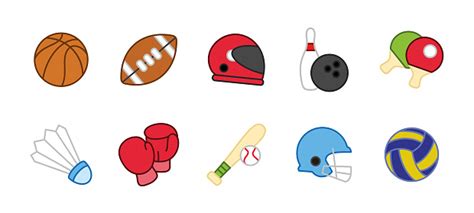 스포츠 아이콘 세트 색상 피트니스 및 게임 벡터 일러스트 모음 농구 축구 야구 방망이 권투 글러브 테니스 라켓 등 다양한 운동 장비의 상징이 화려합니다