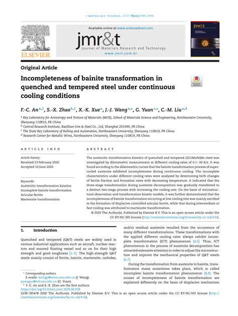 Pdf Incompleteness Of Bainite Transformation In Quenched And Tempered