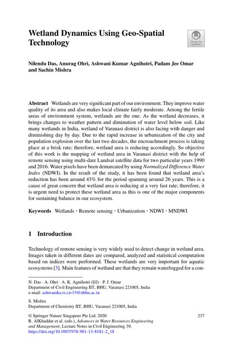 Pdf Wetland Dynamics Using Geo Spatial Technology