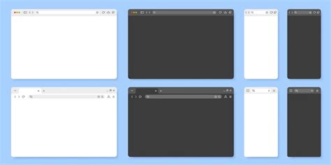 모바일 웹 페이지 및 데스크 앱을위한 브라우저 창 인터넷 브라우징 Ui 템플릿 밝고 어두운 모드 브라우저 바 터 일러스트레이션 프리미엄 벡터