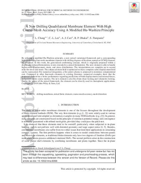 Pdf A New Drilling Quadrilateral Membrane Element With High Coarse‐mesh Accuracy Using A