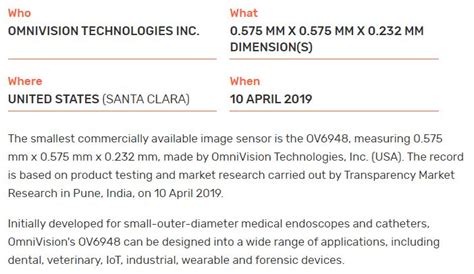 Omnivision Announces Guinness World Record And Miniature Camera Module For Disposable Medical