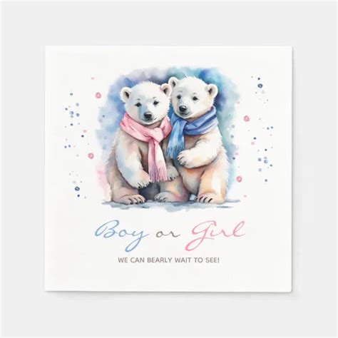 Cub Bear Polar Bear Winter Fall Gender Reveal Napkins Zazzle