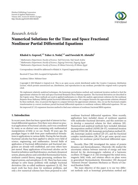 Pdf Numerical Solutions For The Time And Space Fractional Nonlinear Partial Differential Equations