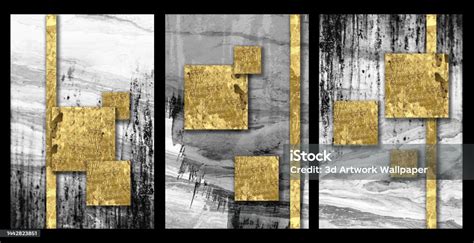 현대 캔버스 아트 벽화 벽지 긁는 배경 황금 사각형과 선 3d 프레임 벽 예술입니다 0명에 대한 스톡 사진 및 기타 이미지 0명 거친 건축물 Istock