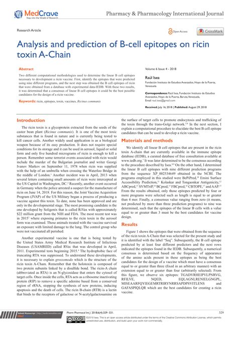 [pdf] Analysis And Prediction Of B Cell Epitopes On Ricin Toxin A Chain