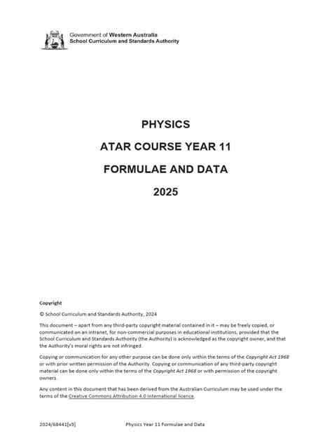 Physics Atar Y11 Formulae And Data Sheet Pdf Electronvolt Neutron