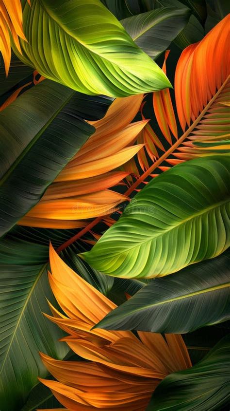 Tropical Leaves With Vibrant Colors And Gradients Detailed Close Up