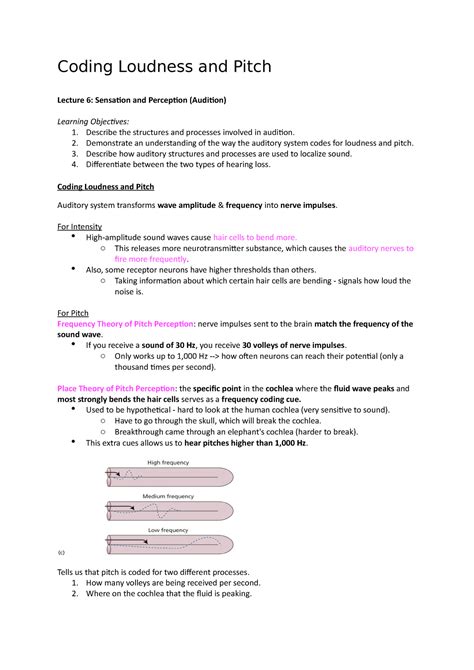 Coding Loudness And Pitch Coding Loudness And Pitch Lecture 6 Sensation And Perception