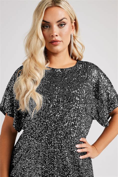 Yours London Plus Size Silver Peplum Sequin Top Yours Clothing
