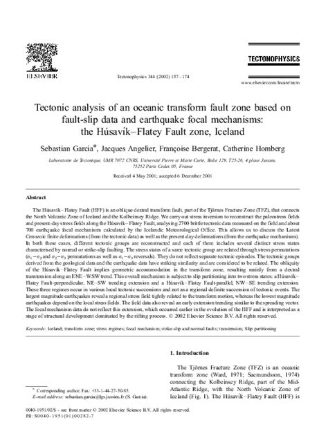 Pdf Tectonic Analysis Of An Oceanic Transform Fault Zone Based On Fault Slip Data And