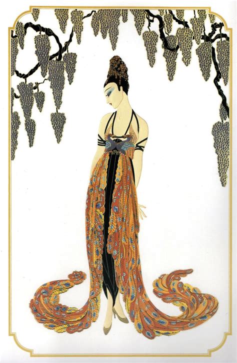Authentic Vintage Erte Art Deco Print Feather Gown Fashion Book Plate
