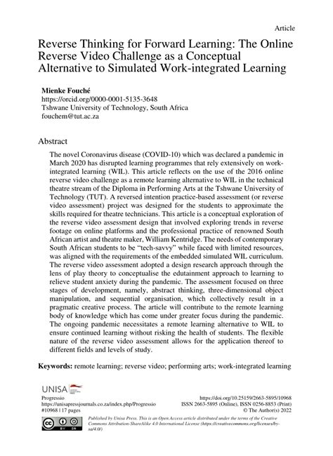 Pdf Reverse Thinking For Forward Learning The Online Reverse Video Challenge As A Conceptual