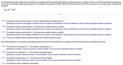 Solved For The Following Function A Give The Coordinates Chegg