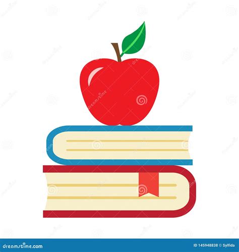 Red Apple And Books Vector Illustration Stock Illustration