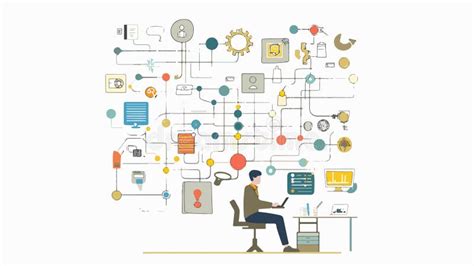 Business Flowchart With Man Working On Algorithmic Process Stock