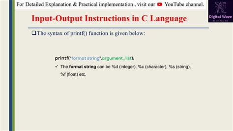 3 Input Output Instruction In C Programming By Digital Wave Ppt