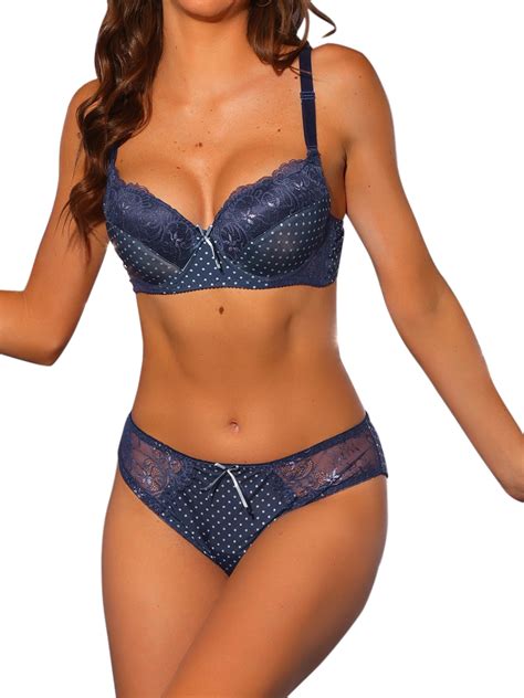 Agnes Orinda Womens Plus Size Lingerie Sets Two Piece Lace Polka Dots