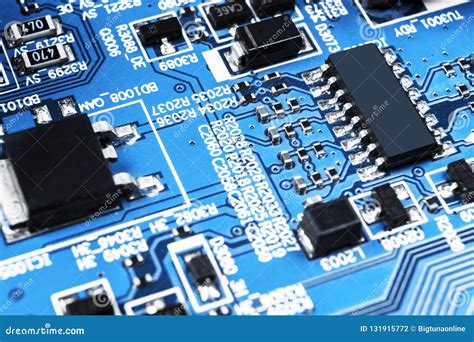 Macro Shot Of A Circuitboard With Resistors Microchips And Electronic