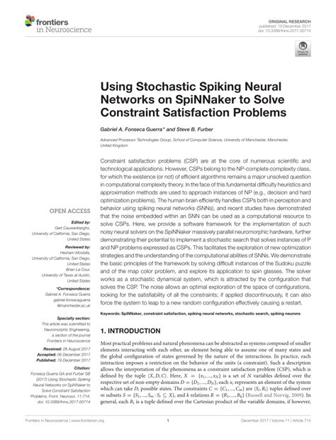Pdf Using Stochastic Spiking Neural Networks On Spinnaker To Solve