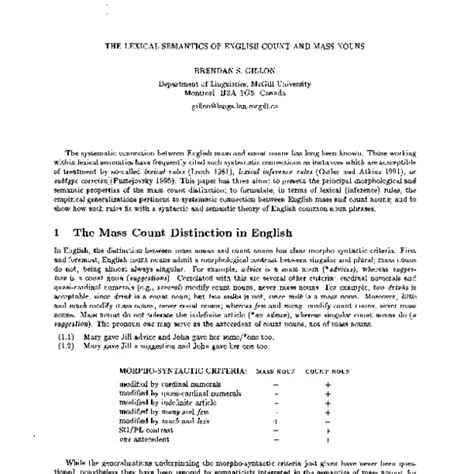 The Lexical Semantics Of English Count And Mass Nouns Acl Anthology