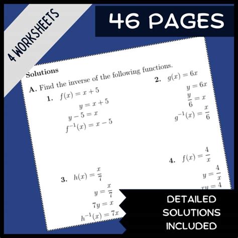 composite and inverse functions worksheets with solutions by mathamaniacs