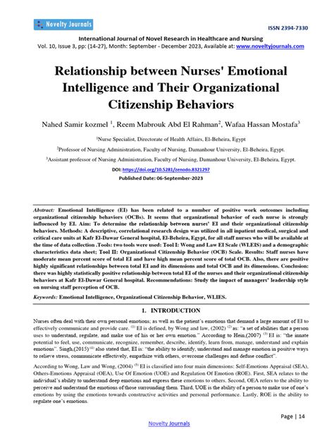 Relationship Between Nurses Emotional Intelligence And Their Organizational Citizenship