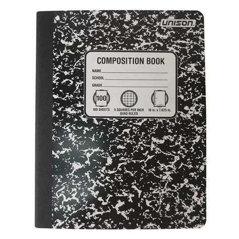 Graph Ruled Solid Composition Notebook Black Unison Crown Office Supplies