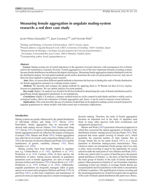 PDF Measuring Female Aggregation In Ungulate Mating System Research A Red Deer Case Study