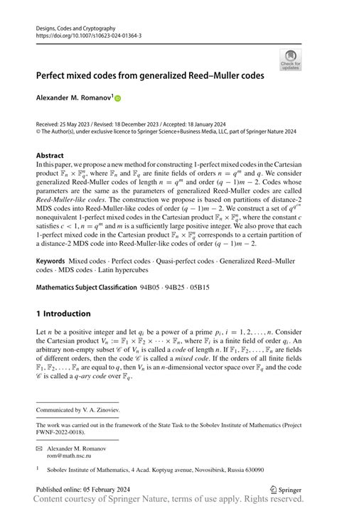 Perfect Mixed Codes From Generalized Reedmuller Codes