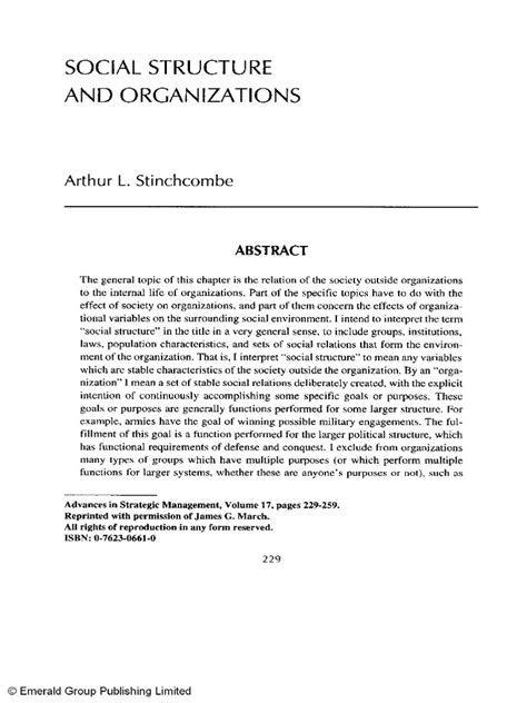 Stinchcombe 1965 Rand Mcnally Social Structure And Organizations Pdf Labour Economics