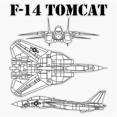 Hof Trading Vintage Black F14 Tomcat Airplane Schematic F 14 Jet Gear Vinyl Sticker Waterproof