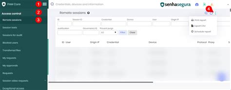 how to access remote sessions report pam core segura community