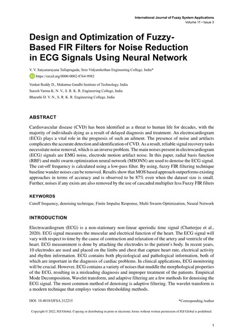 Design And Optimization Of Fuzzy Based Fir Filters For Noise Reduction In Ecg Signals Using