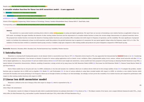 Pdf A Versatile Window Function For Linear Ion Drift Memristor Model