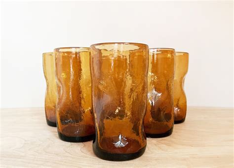 Blenko Crackle Glass Drinking Glasses In Honey Style 418l Etsy