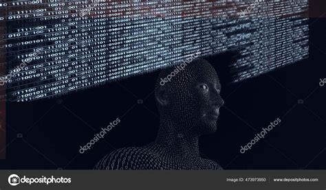 composition binary coding digital human bust global technology data