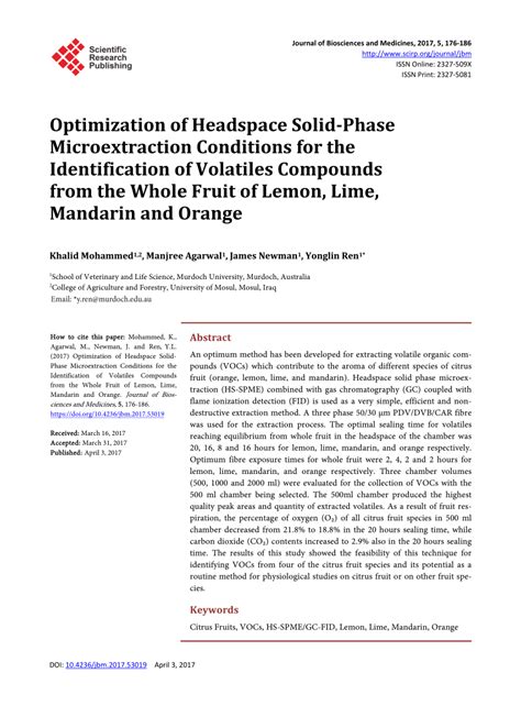 Pdf Optimization Of Headspace Solid Phase Microextraction Conditions For The Identification Of