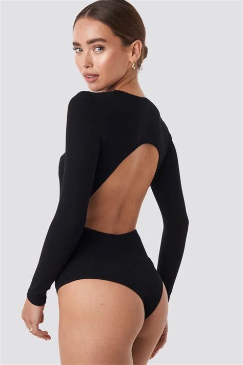 Open Back Bodysuit Black Fashion Womens Shapewear Black Bodysuit
