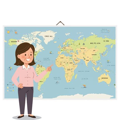 Teacher Pointing To World Map In Classroom Stock Vector Illustration Of Education Globe